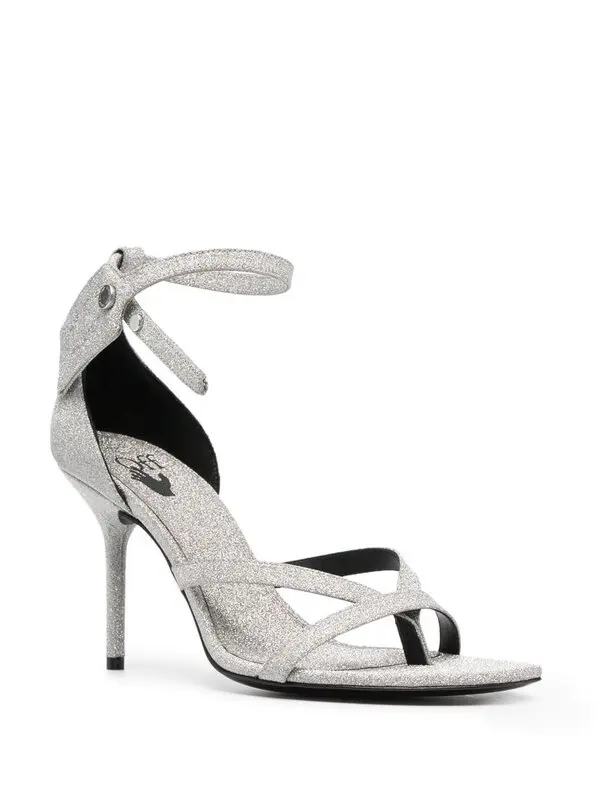 Off-White Zip Tie Glittered Leather Stiletto Sandals