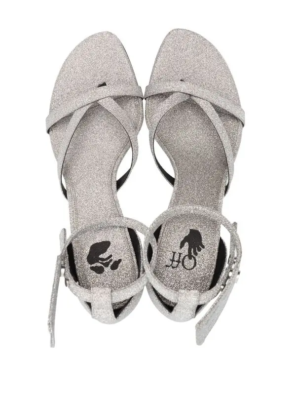 Off-White Zip Tie Glittered Leather Stiletto Sandals
