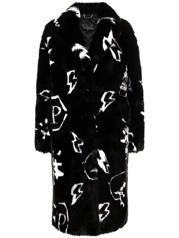 Philipp Plein Monogram Faux Fur Coat