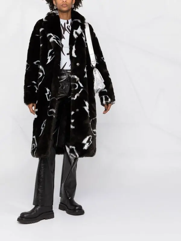 Philipp Plein Monogram Faux Fur Coat