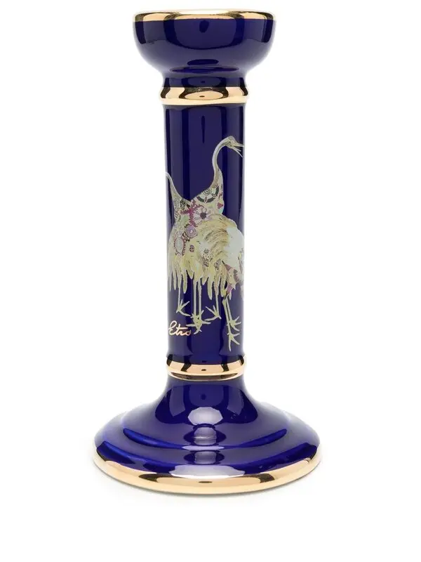 Etro Bird-print Ceramic Candle Holder - Blue