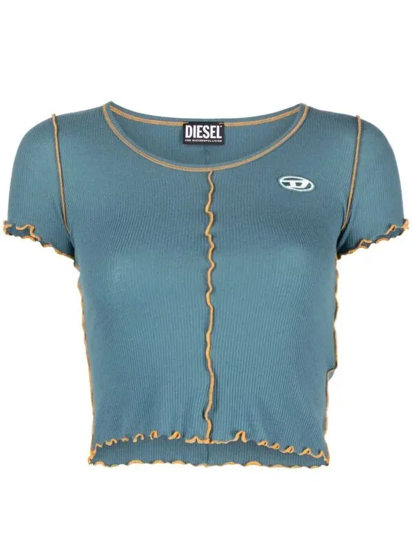 DIESEL® Exposed-seam Cropped T-shirt - Blue