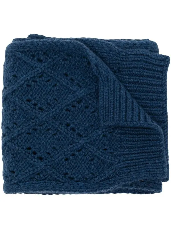 Pringle Of Scotland Diamond Eyelet-stitch Wool Scarf - Blue