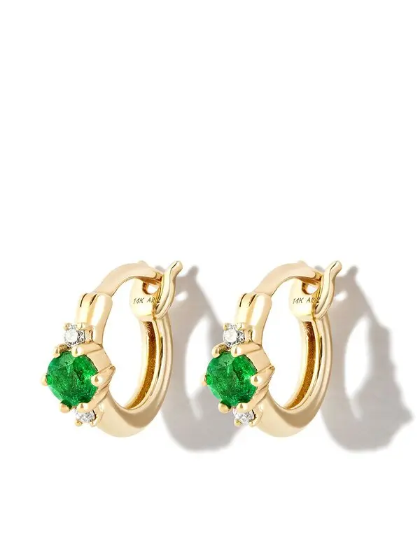 Adina Reyter 14kt Emerald And Diamond Huggie Hoop Earrings - Gold