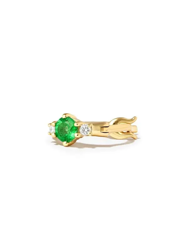 Adina Reyter 14kt Emerald And Diamond Huggie Hoop Earrings