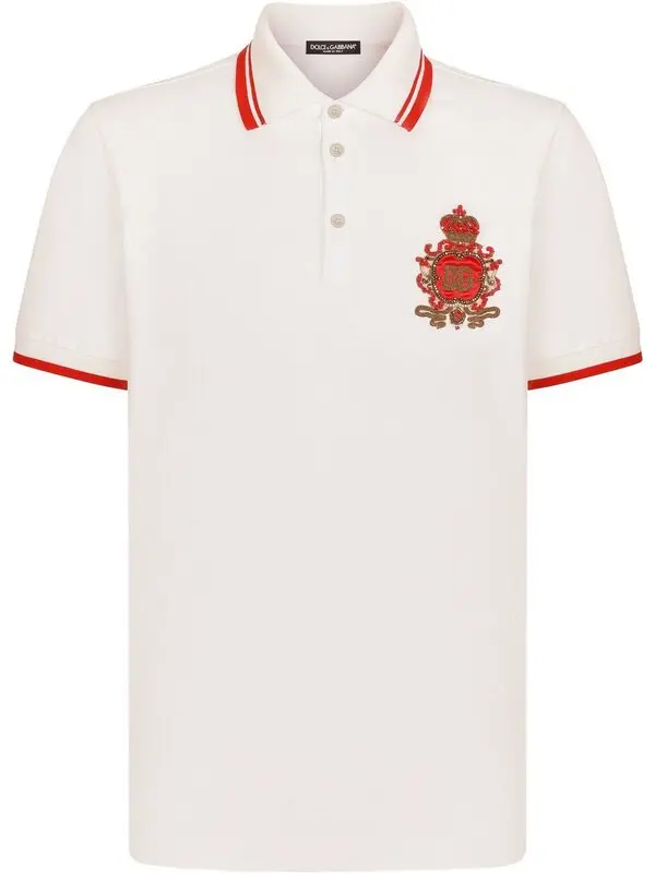 Dolce & Gabbana Heraldic-patch Piqué Polo Shirt - White
