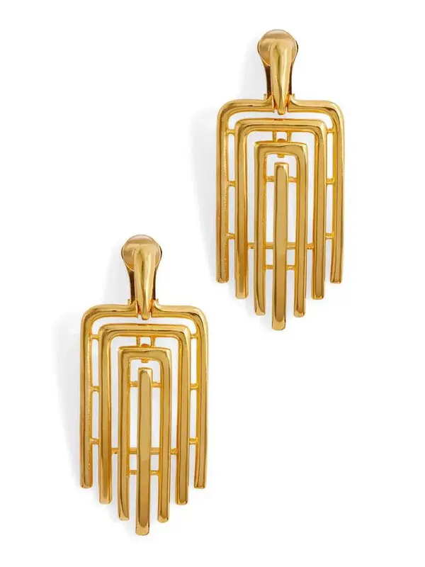 KENNETH JAY LANE Gold Art Deco Clip Earrings