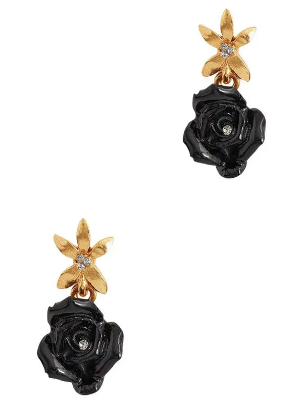 Oscar De La Renta Black Rose Resin Earrings