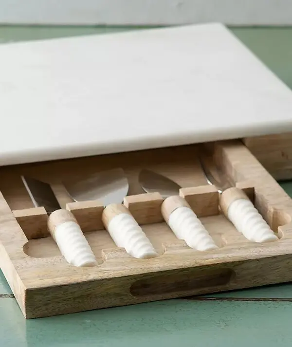 Anthropologie Marble + Wood Cheese Serving Set
