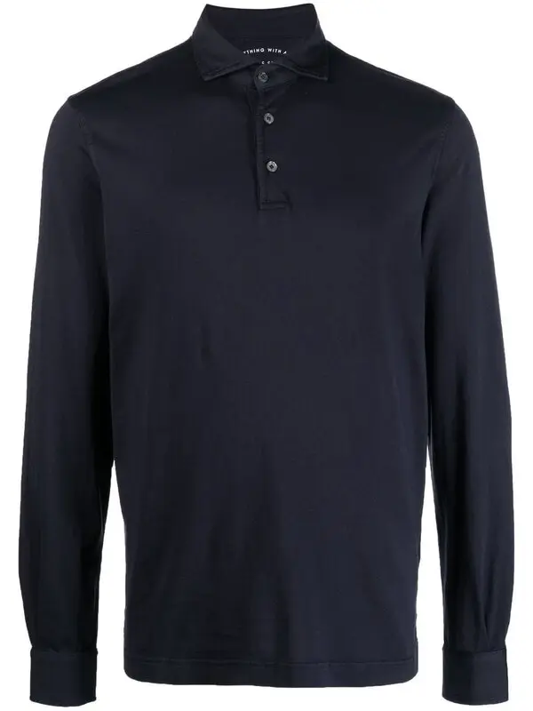 Fedeli Long-sleeved Polo Shirt - Blue