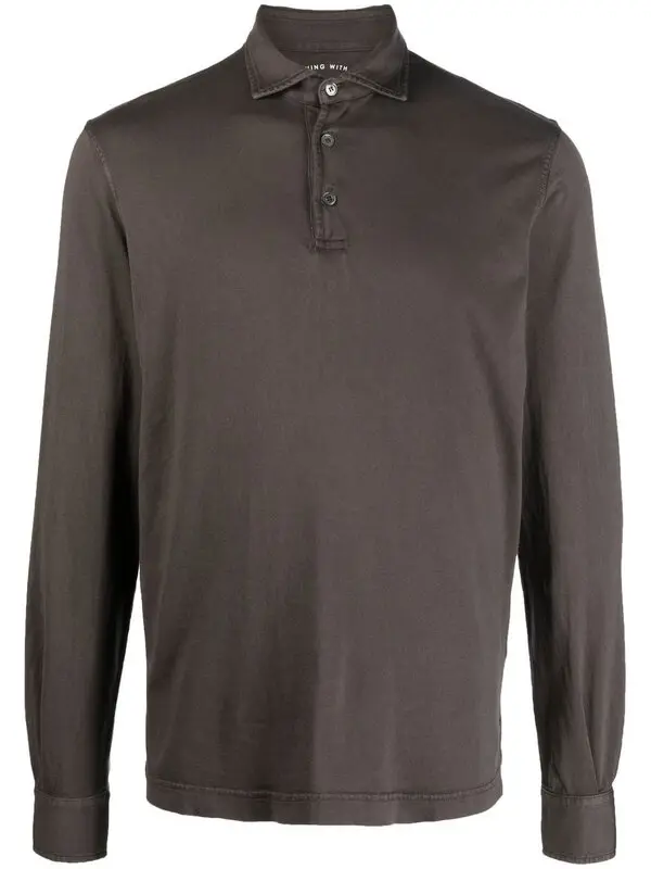 Fedeli Long-sleeve Polo Shirt - Brown