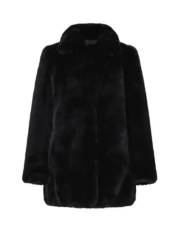 7 For All Mankind Black Faux Fur Chubby Coat