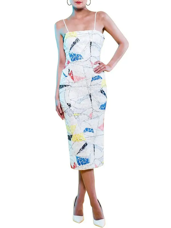 L'MOMO Abstract Sequin Dress With Shoulder Straps