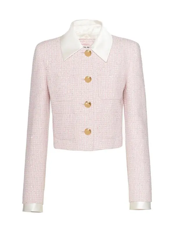 Miu Miu Single-breasted Sequined Gingham Check Jacket