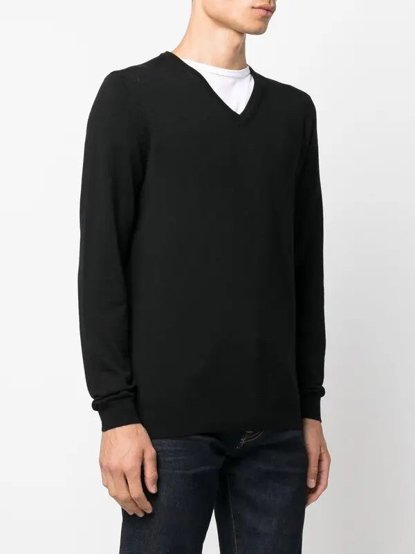 BOSS V-neck Wool Jumper - Black