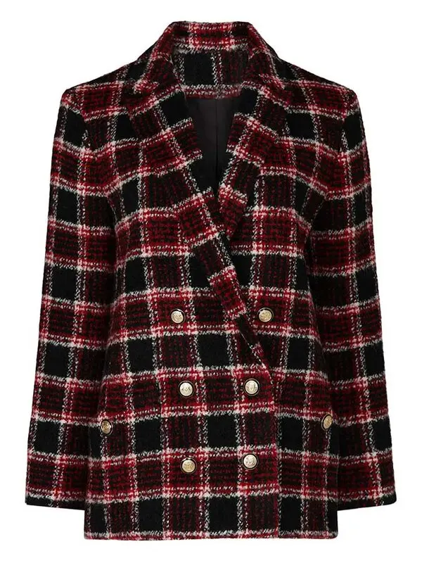 Maje Plaid Tweed Blazer