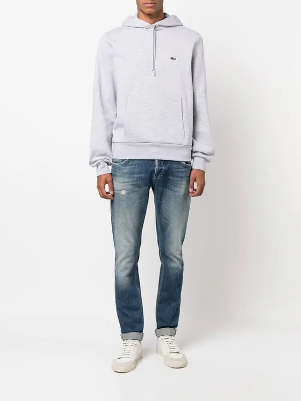 Lacoste Logo-patch Fleece Hoodie - Grey