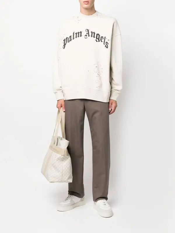 Palm Angels Logo Print Distressed Sweatshirt