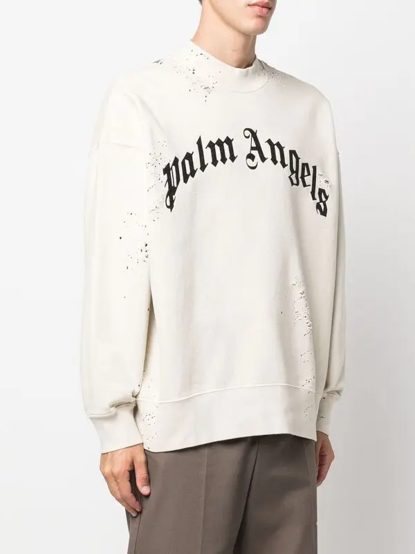 Palm Angels Logo Print Distressed Sweatshirt