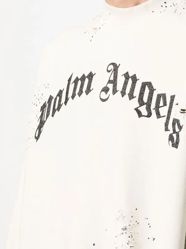 Palm Angels Logo Print Distressed Sweatshirt