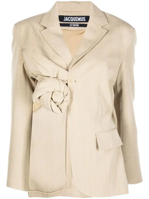 Jacquemus Baccala Asymmetric Cropped Blazer - Neutrals