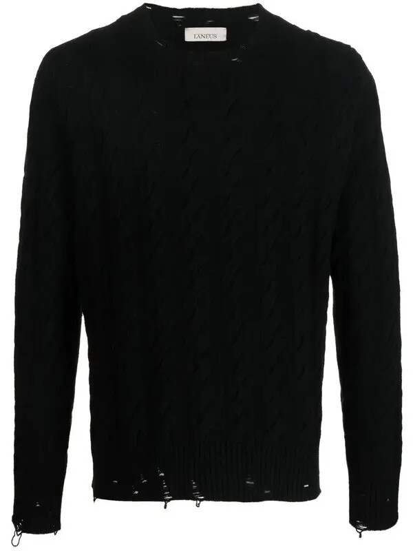 LANEUS Cable-knit Crew Neck Sweater