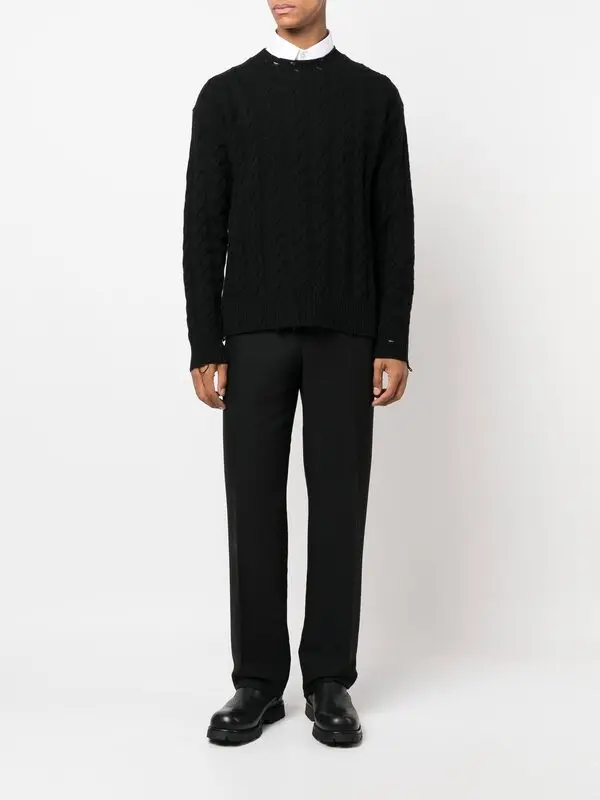LANEUS Cable-knit Crew Neck Sweater