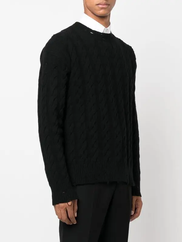 LANEUS Cable-knit Crew Neck Sweater