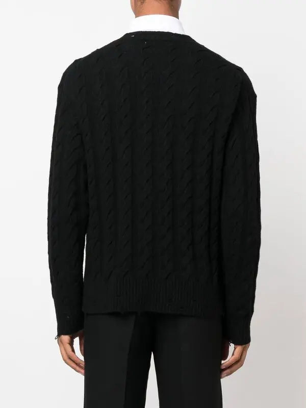 LANEUS Cable-knit Crew Neck Sweater