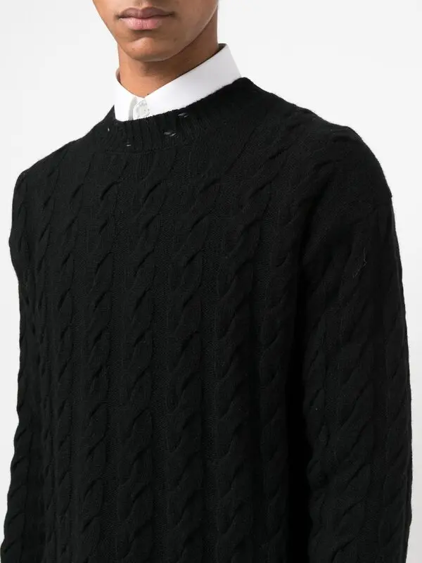LANEUS Cable-knit Crew Neck Sweater
