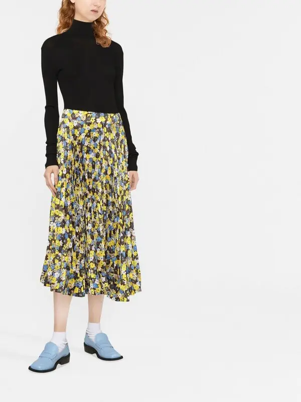 Plan C Twill Pleated Skirt With Floral Print