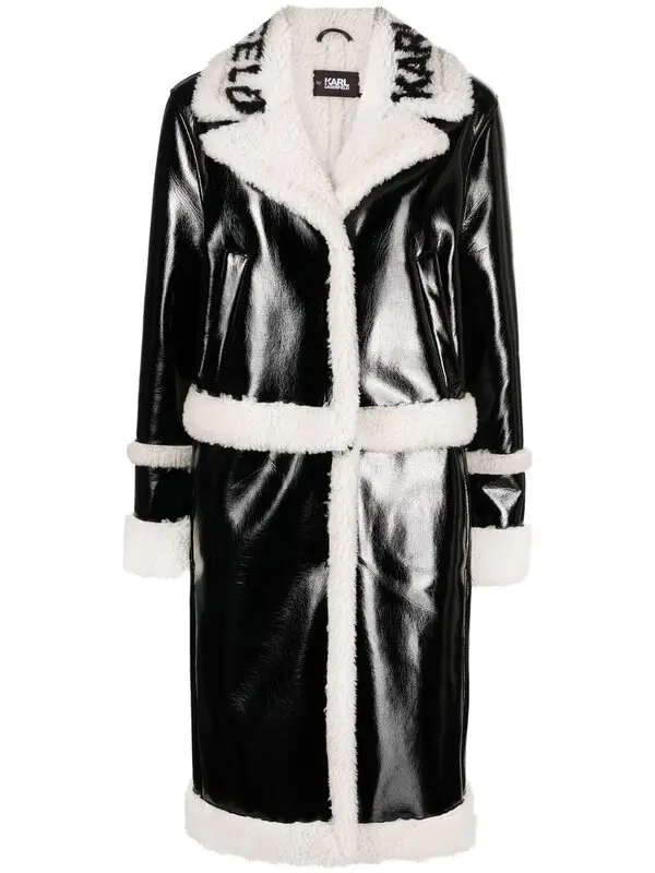 Karl Lagerfeld Faux Shearling Trimmed Coat - Black