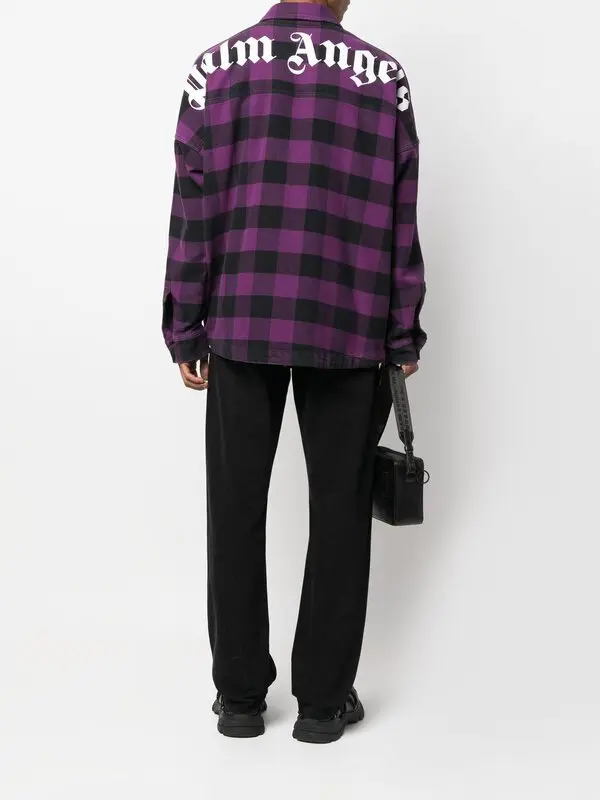 Palm Angels Logo-print Checked Shirt - Purple