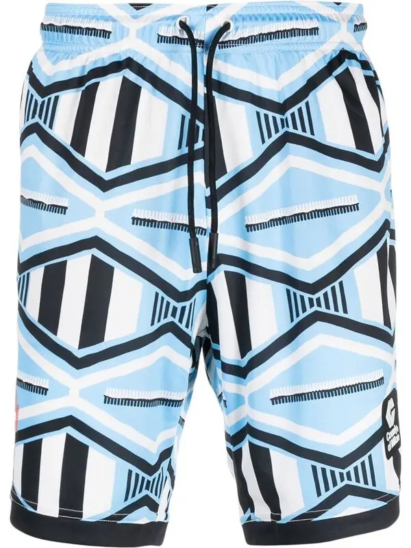 COUNTY OF MILAN Marcelo Burlon Patterned Track Shorts - Blue