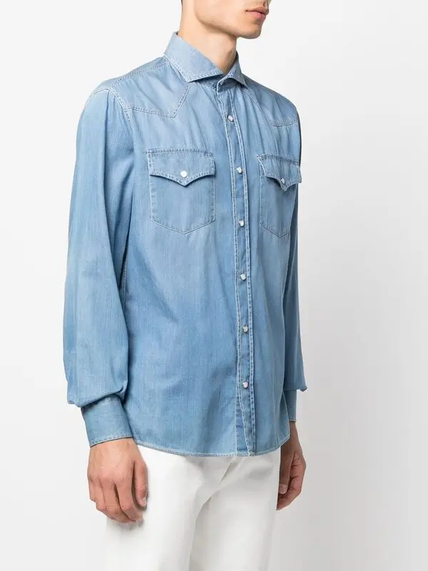 Brunello Cucinelli Long-sleeved Denim Shirt - Blue