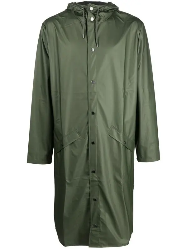 Rains Long Hooded Raincoat - Green