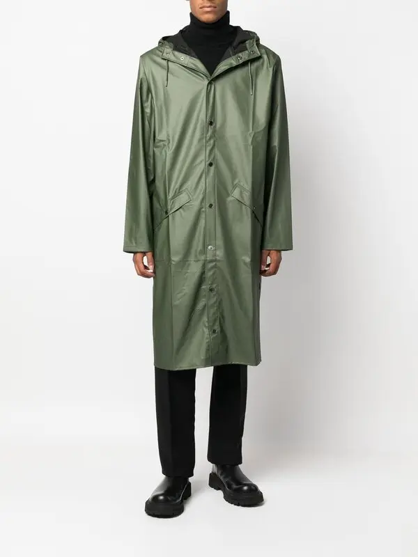Rains Long Hooded Raincoat - Green
