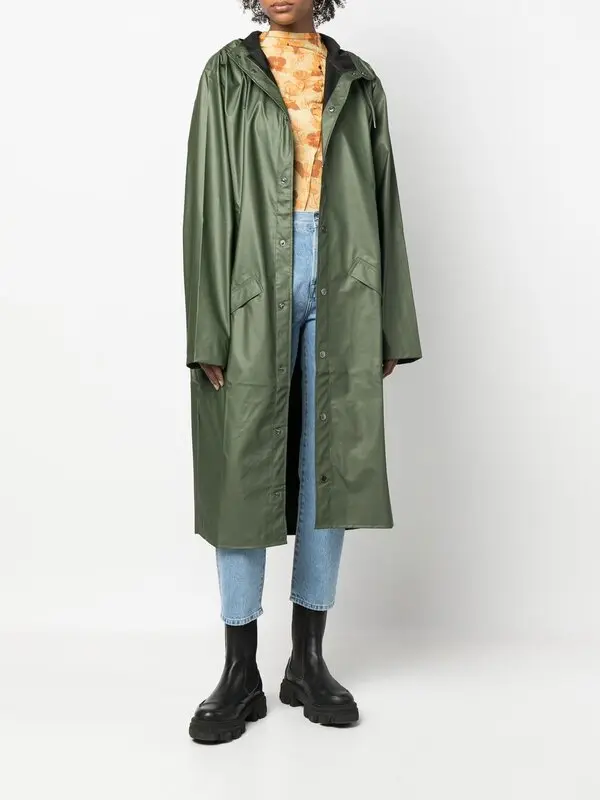 Rains Long Hooded Raincoat - Green