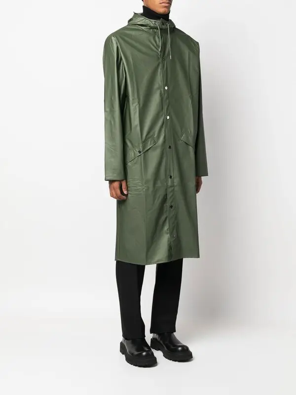Rains Long Hooded Raincoat - Green