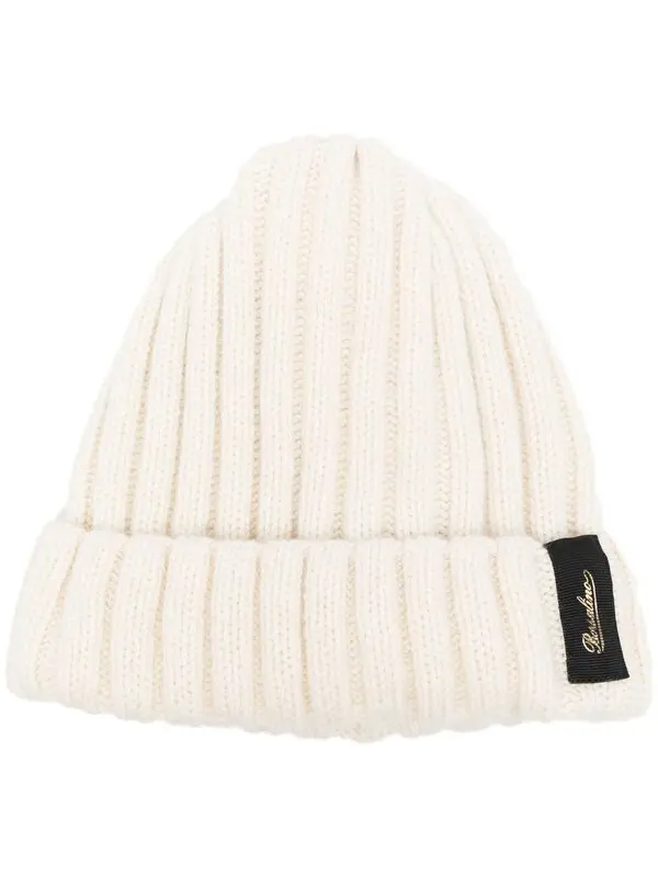 Borsalino Logo-patch Ribbed Cashmere Beanie - White