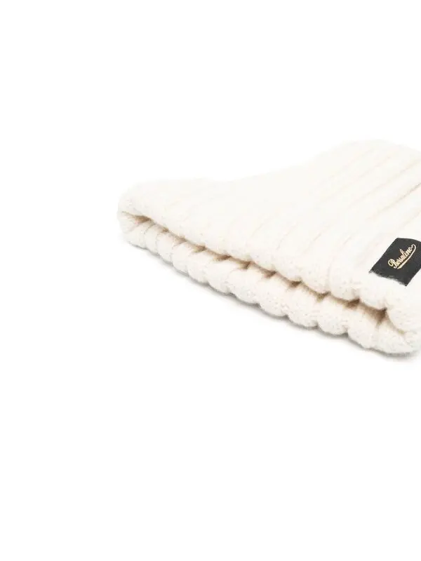 Borsalino Logo-patch Ribbed Cashmere Beanie - White