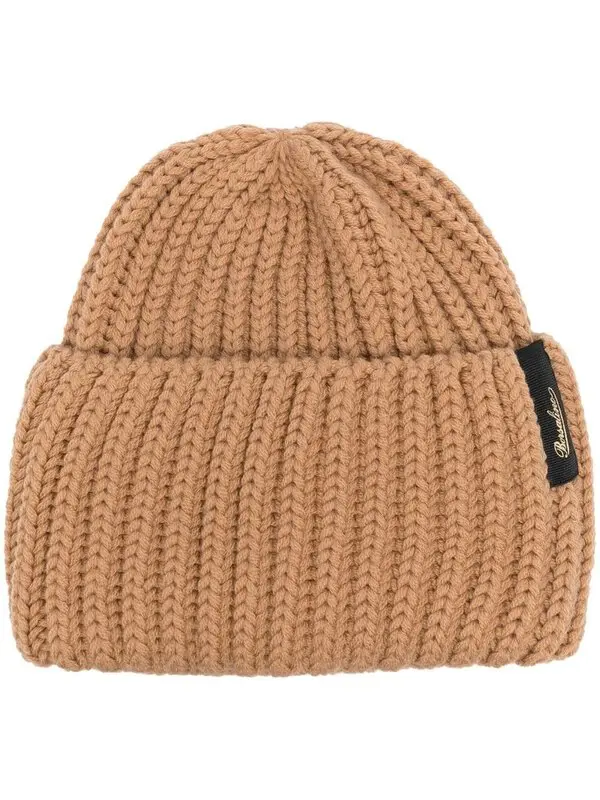 Borsalino Logo-patch Ribbed Virgin Wool Beanie - Brown
