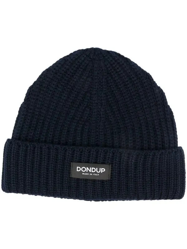 DONDUP Logo-patch Ribbed-knit Beanie - Blue