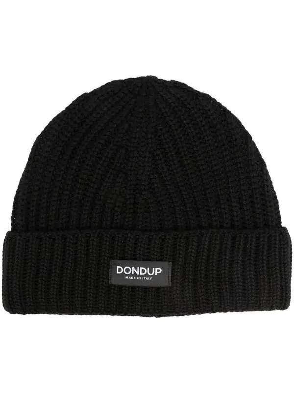 DONDUP Logo-patch Ribbed-knit Beanie - Black