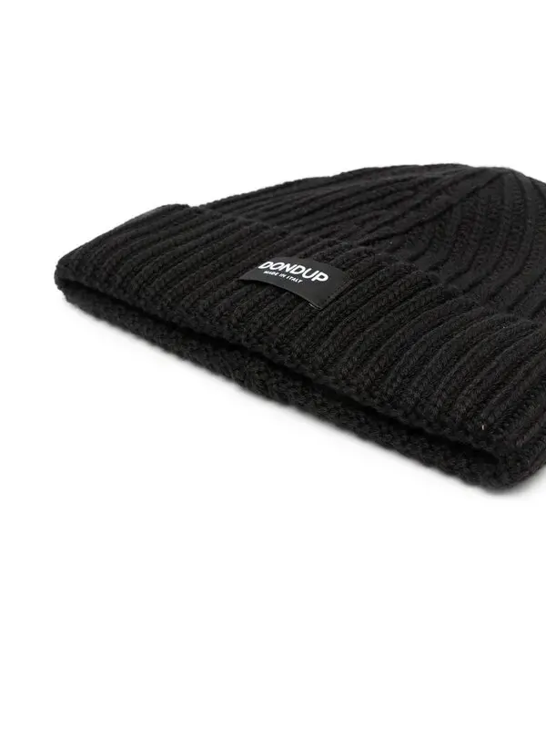 DONDUP Logo-patch Ribbed-knit Beanie - Black