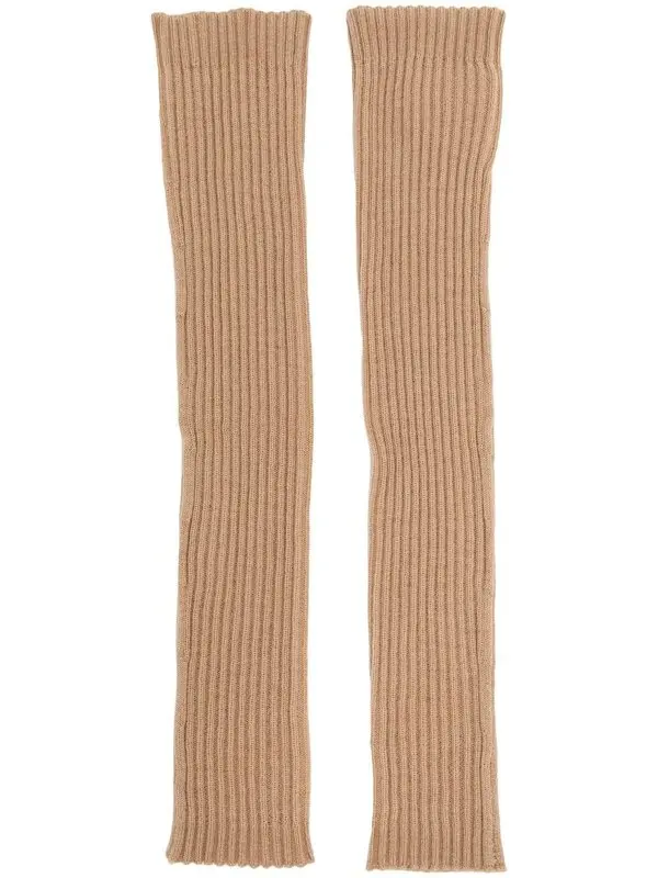 Cashmere In Love Lala Ribbed Knit Arm Warmers - Brown