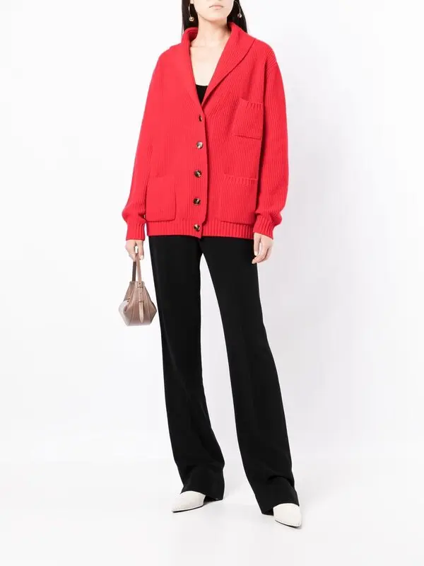 Cashmere In Love Ribbed-knit Buttoned Cardigan - Red