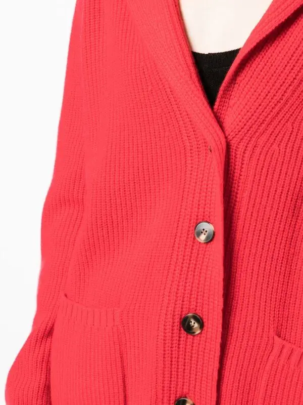 Cashmere In Love Ribbed-knit Buttoned Cardigan - Red