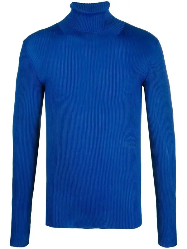 Off-White Funnel-neck Long-sleeve Top - Blue