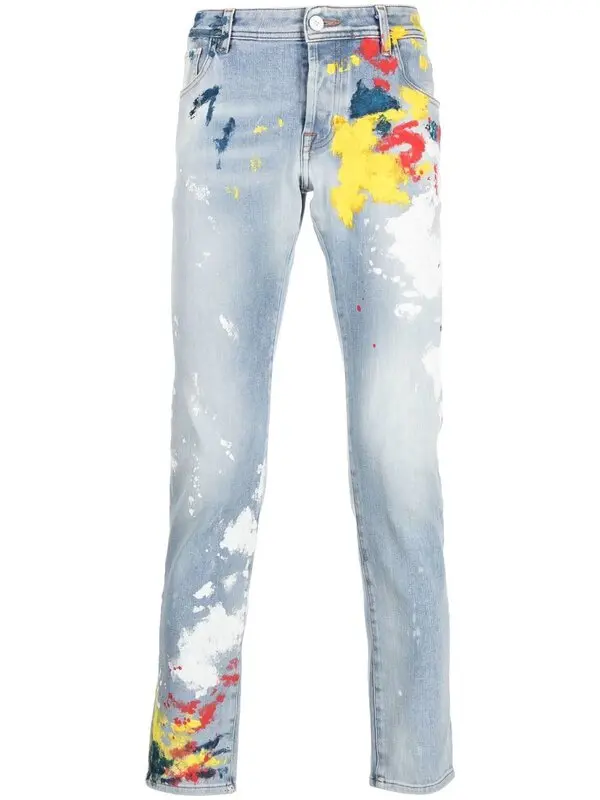 Philipp Plein Paint-splatter Print Jeans - Blue